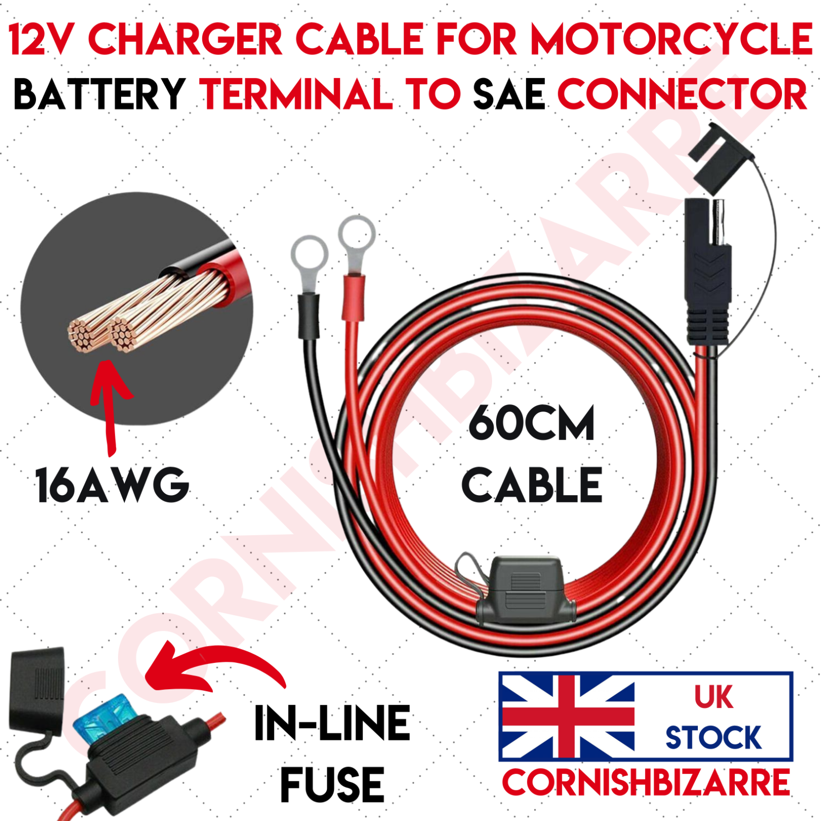 12V BATTERY TERMINAL TO SAE QUICK DISCONNECT CABLE MOTORCYCLE BATTERY ...