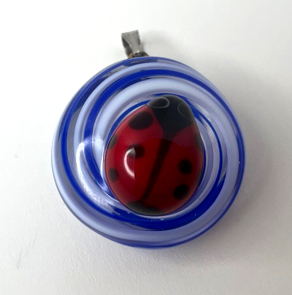 Murano Glass Handmade Evil Eye & Ladybug Pendant & 925 Sterling Silver ...