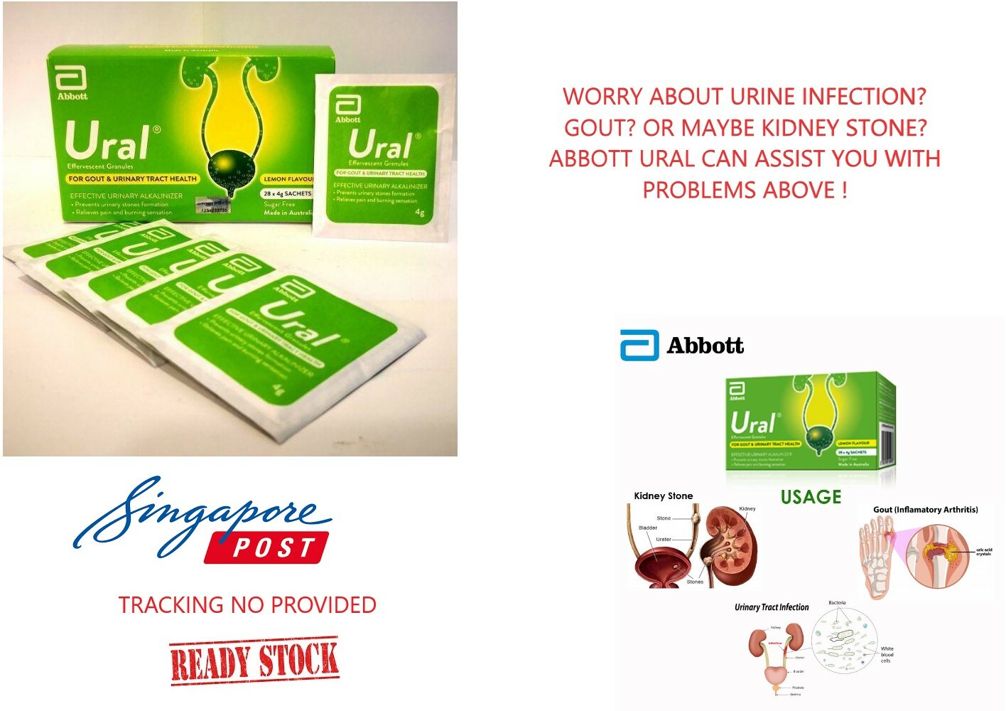 Abbott Urine Alkalinizer Ural Effervescent Granules 4g x 28sachets | eBay