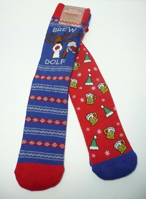 Brew Dolf Crew Socks 2 Pairs Ugly Christmas Sweater Novelty Gift Beer ...