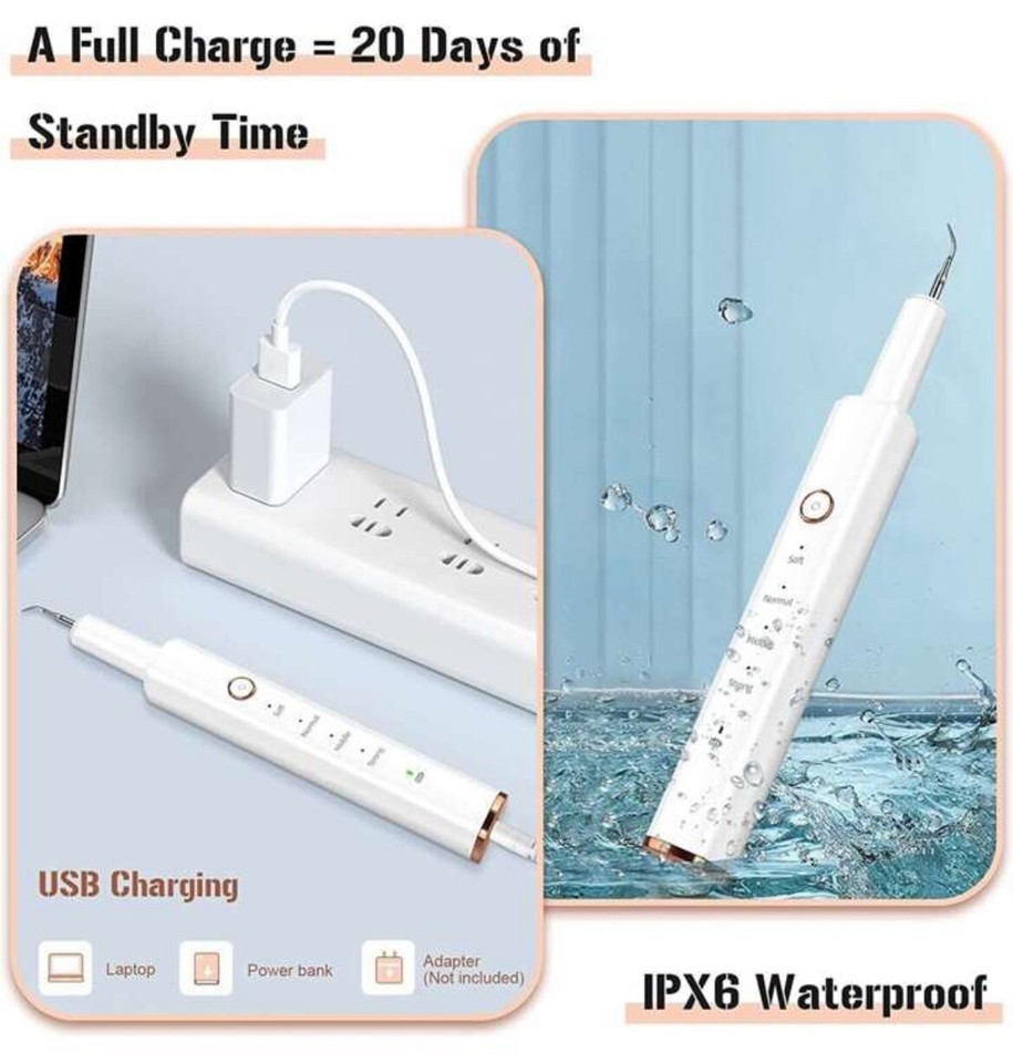 Oral Cleaner Kit RECHARGEABLE Plaque Remover Set/Stain Remover/LED- New ...