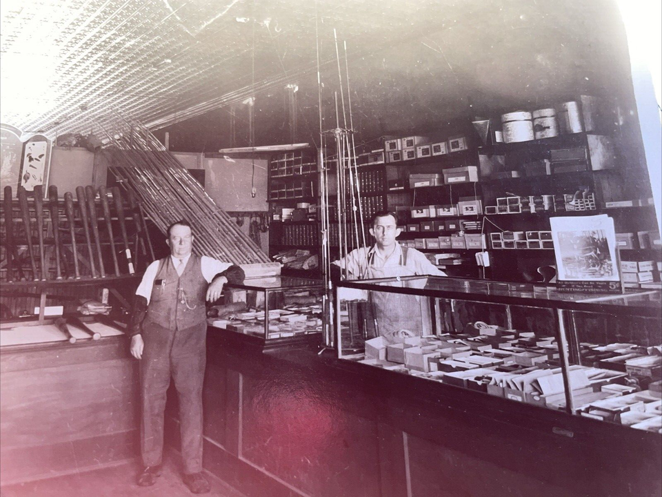VINTAGE PHOTOGRAPH Baseball. Fishing Store ,Bat Display,Fishing Poles ...