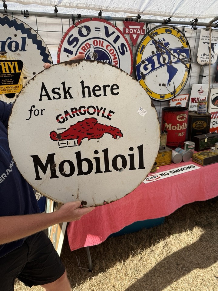 Vintage Mobil Oil Gargoyle Gasoline Porcelain Metal lollipop Sign 23.5 ...