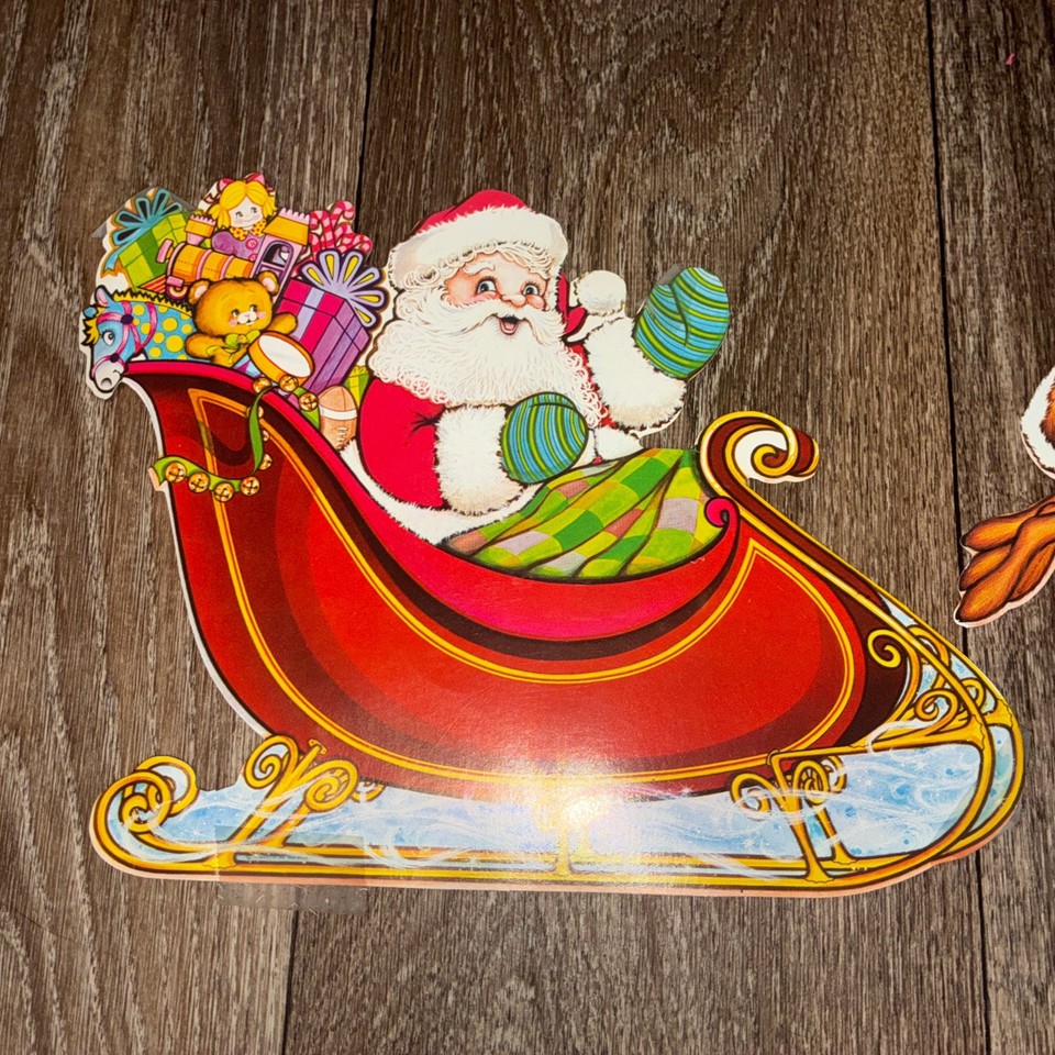 Vintage Beistle 1977 Christmas Santa Sled & 6 Reindeers Die Cut Wall ...