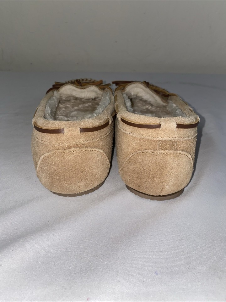 NEW Minnetonka Cally Sz 7M Womens Tan Leather Moccasin Slippers Slip On ...