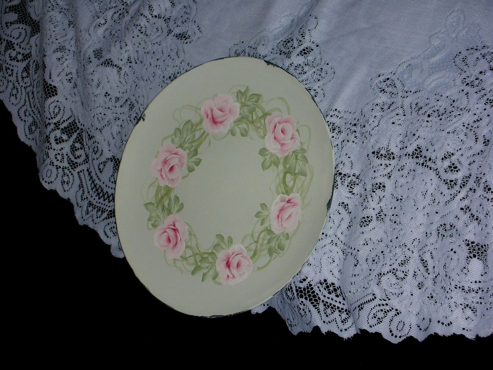 TRAY with PINK ROSES 13" ej shabby chic farmhouse hand painted TR49c | eBay