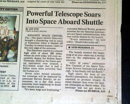 1990 HUBBLE SPACE TELESCOPE Space Shuttle Discovery Kennedy LAUNCH ...