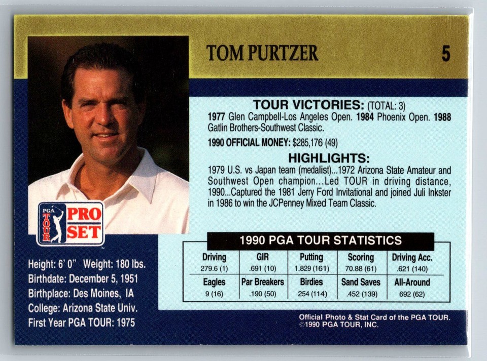 1990 Pro Set PGA Tour Tom Purtzer #5 | eBay