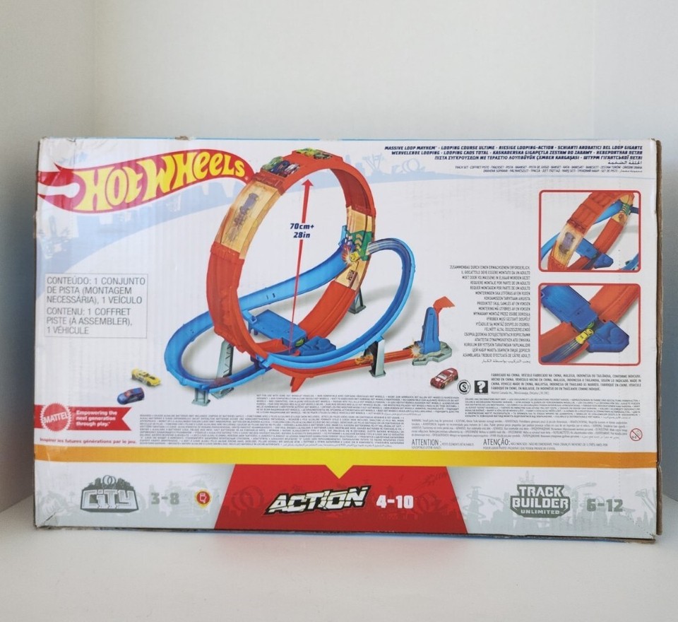 Hot Wheels Massive Loop Mayhem Track Set with 28” Wide Track Loop & 1 ...