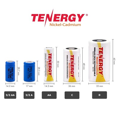 Tenergy 2/3A 4/5A AA C D NiCD 1.2V Battery Sizes Cells With or Without ...