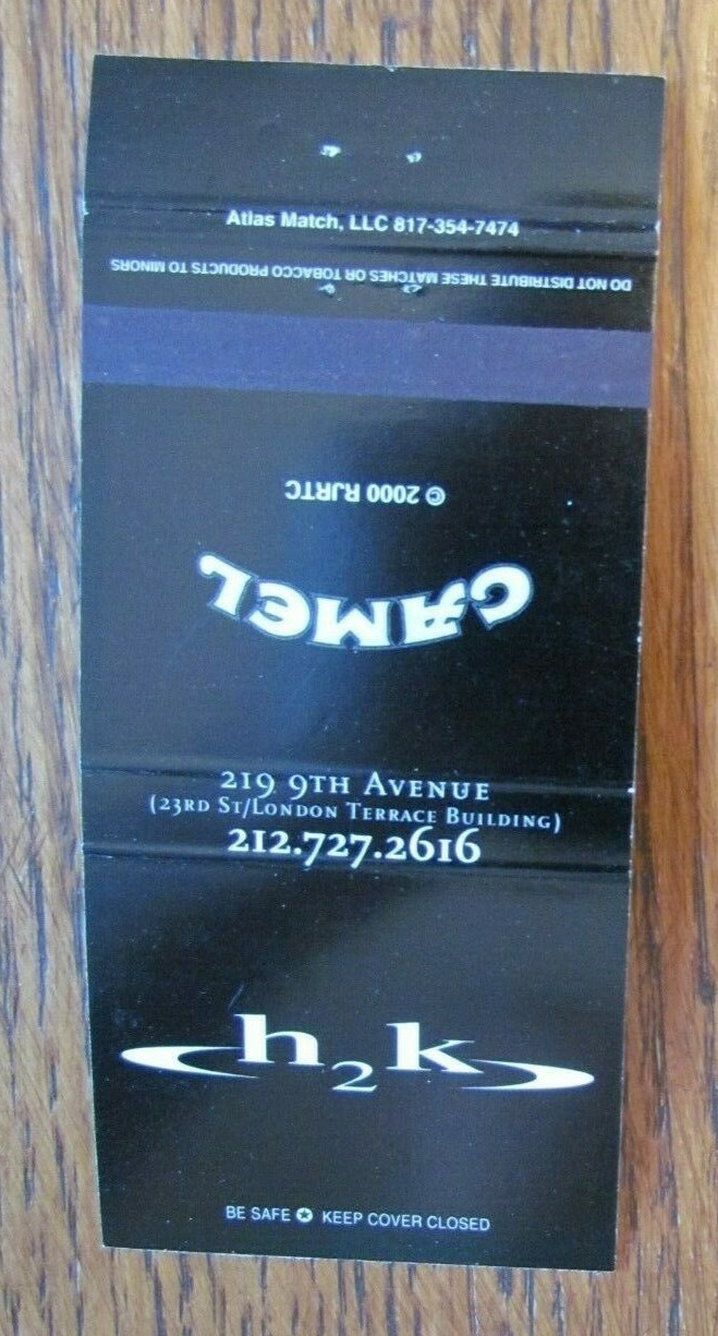 CAMEL MATCHBOOK COVER: H2K NIGHTCLUB NEW YORK CITY EMPTY MATCHCOVER -D3 ...