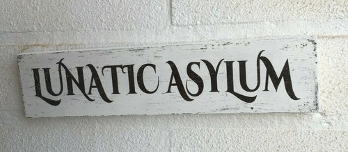 Family Fun Lunatic Asylum Hanging Free Standing Sign Plaque Mad House ...