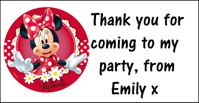 Personalised 48 Minnie Mouse Thank you Stickers Labels Party Bag Sweet ...