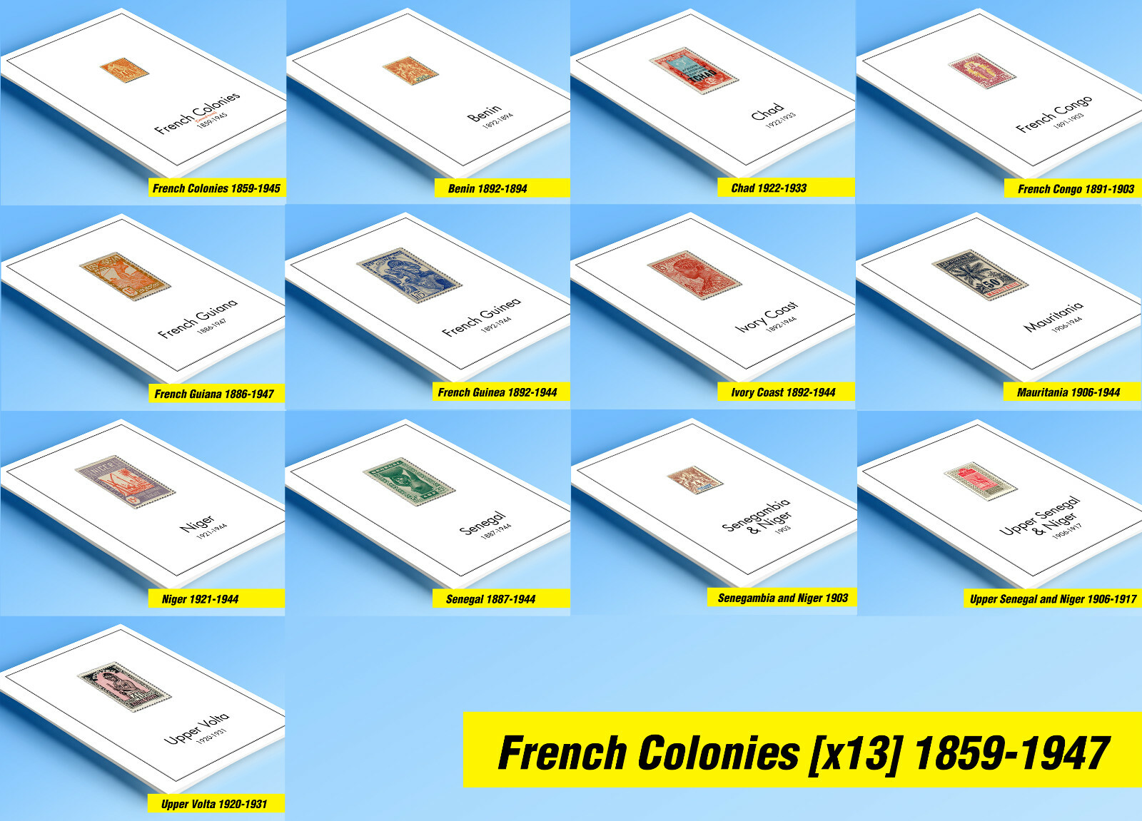 COLOR PRINTED FRENCH COLONIES [x13] 1859-1947 STAMP ALBUM PAGES (141 ...