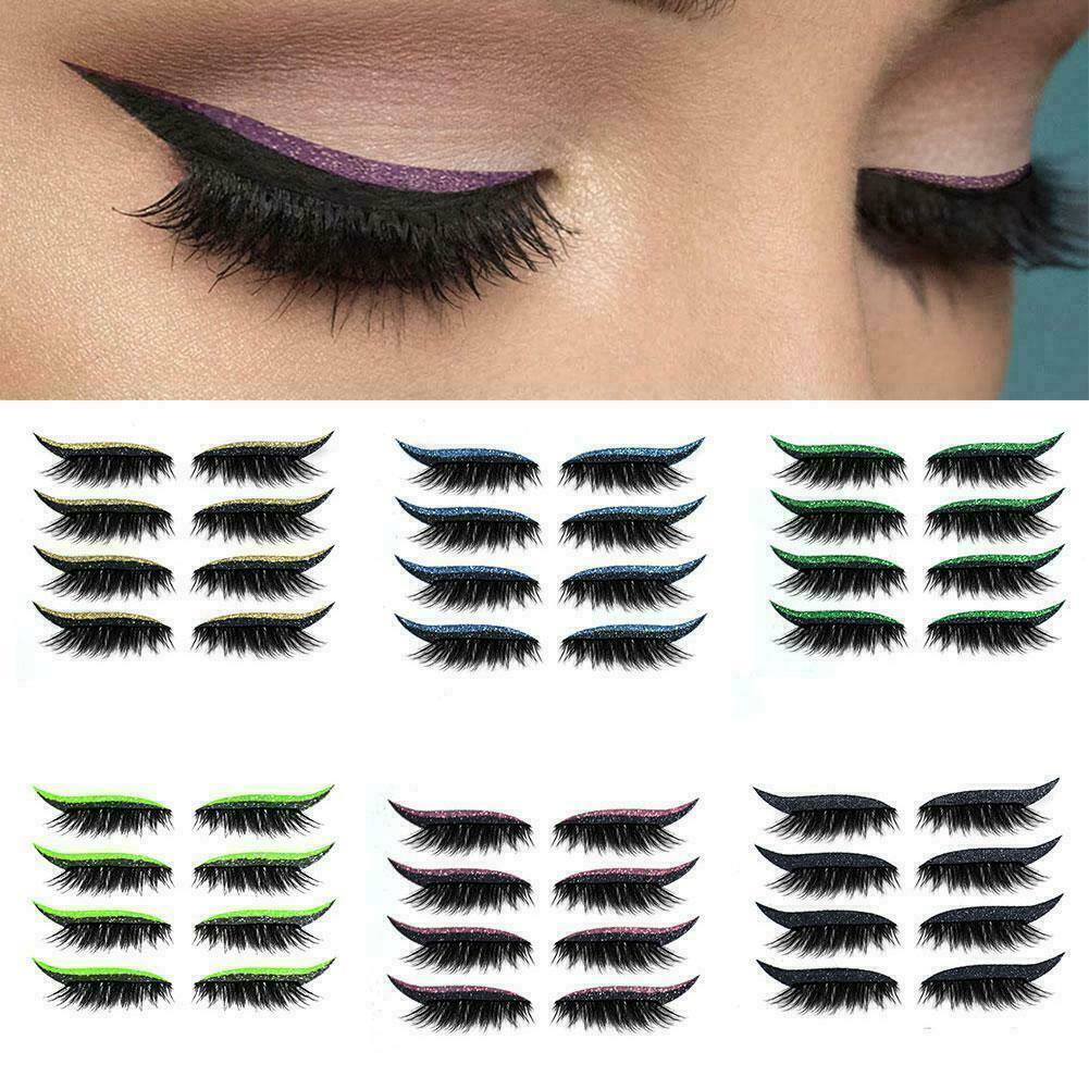 2 IN 1 Fake Lashes Eyeliner Stickers 4 Pairs Reusable Waterproof ...
