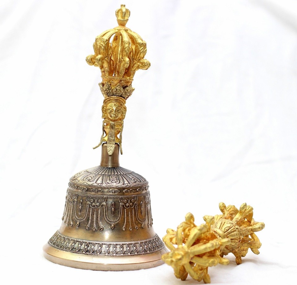 7 inch Tibetan Buddhist Meditation Bell Bronze,Dorje wooden strike by ...