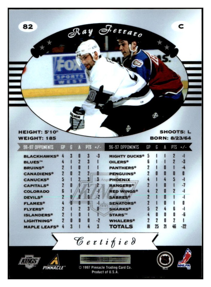1997-98 Pinnacle Certified #82 Ray Ferraro Certified Red | eBay UK