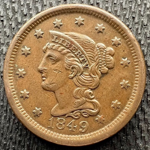 1849 Braided Hair Large Cent - XF/AU Nice Bright Color US Type Coin | eBay