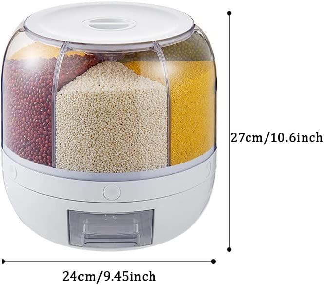 6-Grid Rice Dispenser 360° Rotating Dry Food Cereal Kitchen Storage ...