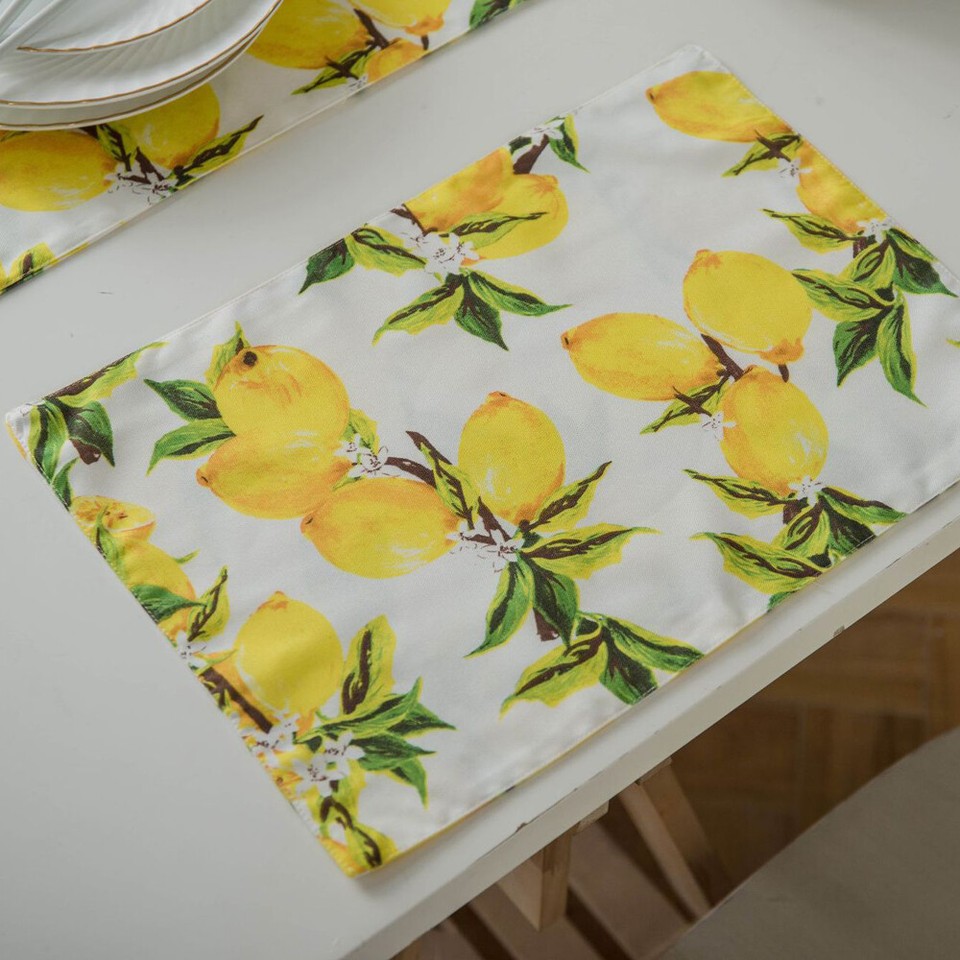 Table Runner Placemats Lemon Print Table Cloth Cover kitchen Dining ...