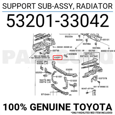 5320133042 Genuine Toyota SUPPORT SUB-ASSY, RADIATOR 53201-33042 | eBay