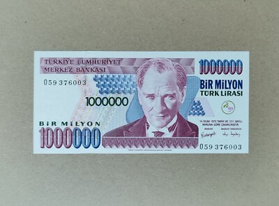 Turkey 1000000 - 1,000,000 Lirasi Pick 213 UNC. President Mustafa Kemal ...
