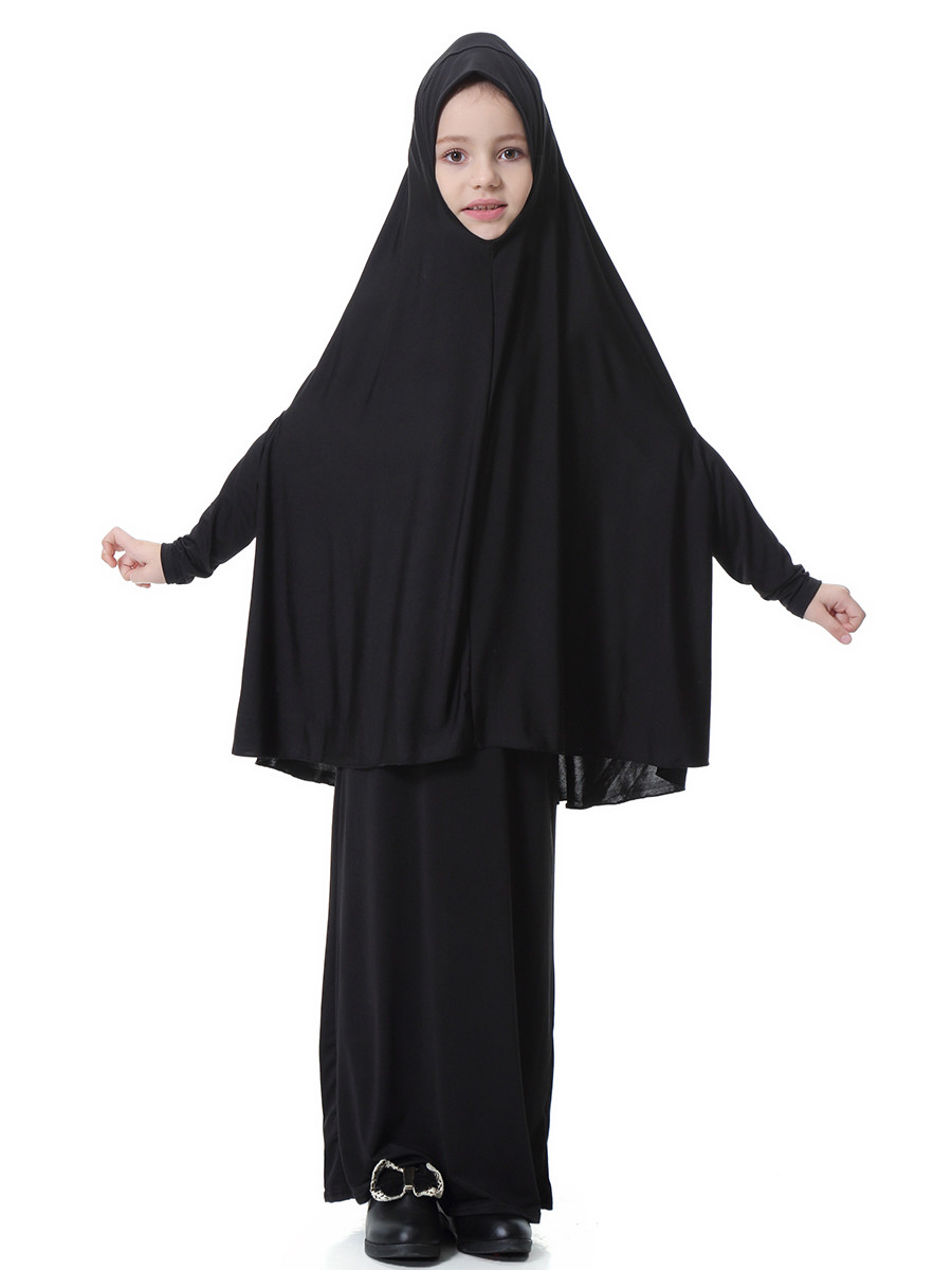 Muslim Girls Skirt Dress Robe Kids Abaya Burka Prayer Khimar Scarf Maxi ...