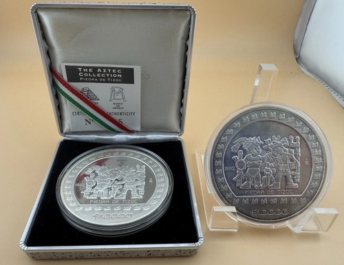 2 COINS Mexico 1992 Silver Piedra De Tizoc PROOF, BUSINESS The Aztec ...
