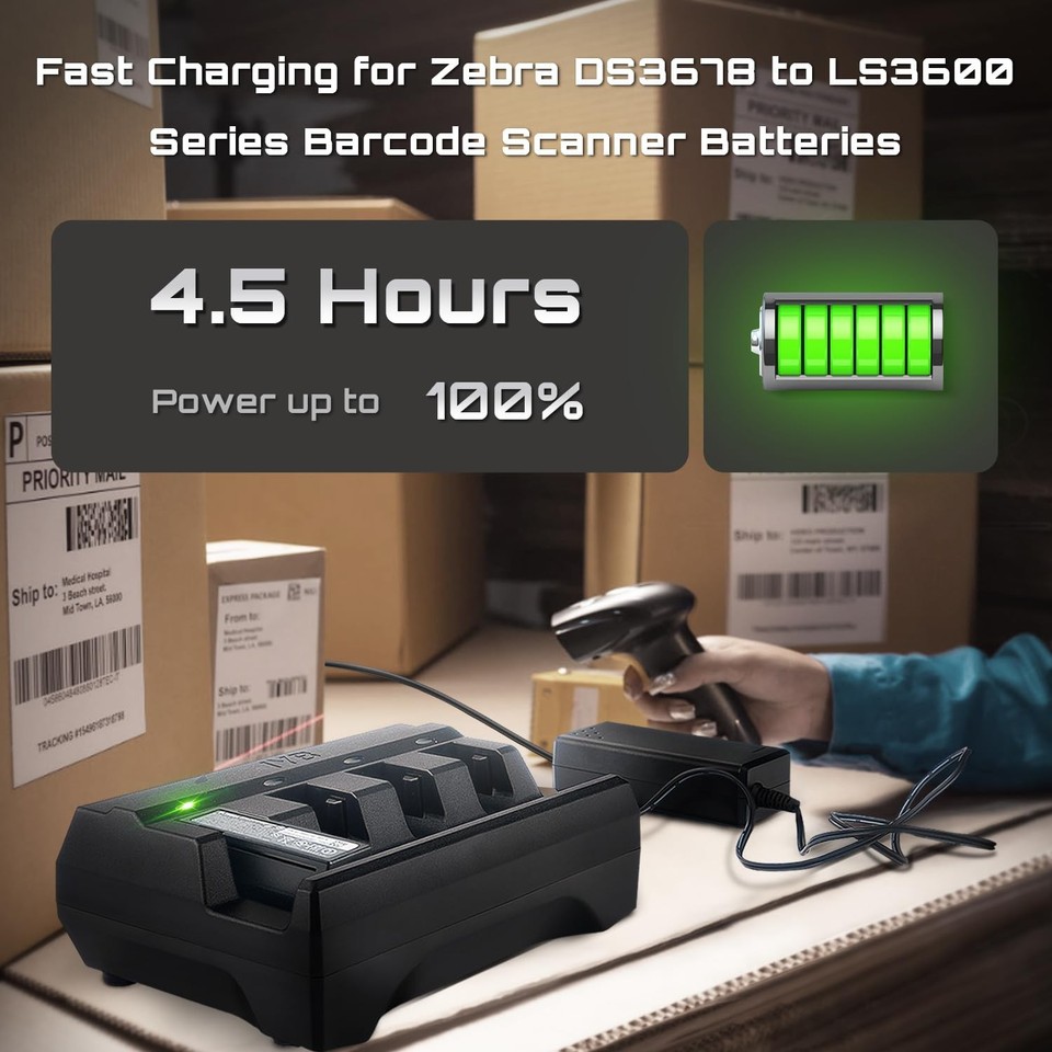 4-Slot Battery Charger SAC3600-4001CR for Zebra Barcode Scanners DS3678 ...