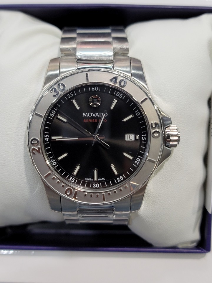 MOVADO Series 800 Black Dial Stainless Steel Men's Watch 2600115 New In ...