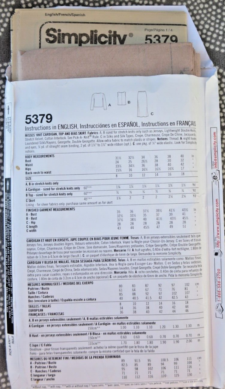 5379 Simplicity Misses Easy Knit Cardigan Tank Top Bias Skirt Pattern ...