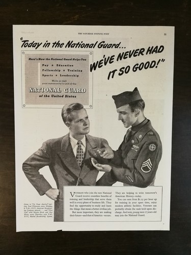 Vintage 1947 The National Guard Full Page Original AD A1 | eBay