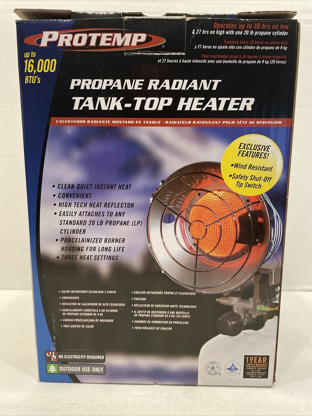 Protemp PT-16-TTC Outdoor Propane Tank Top Heater w/ Safety Tilt Switch ...