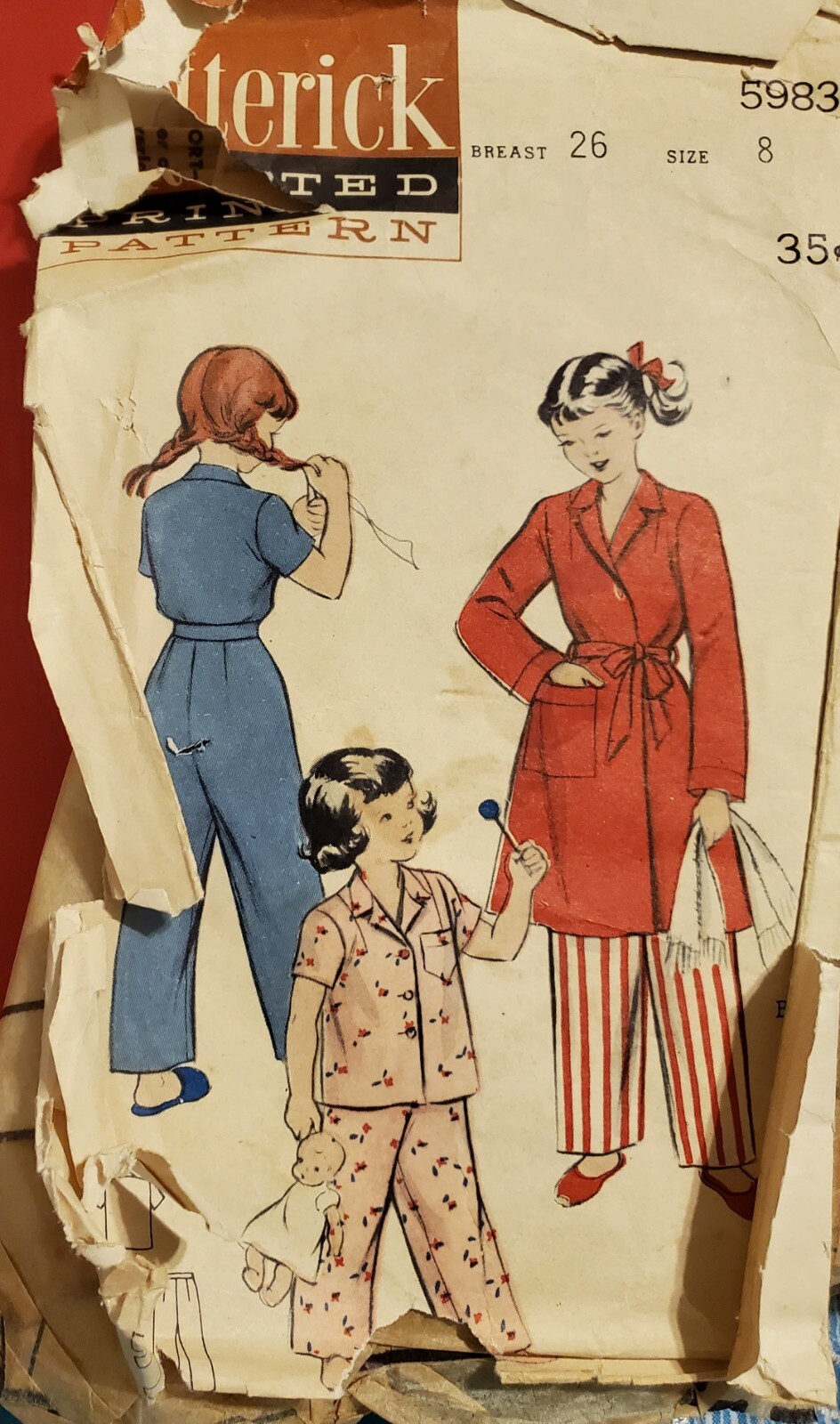 Vtg Butterick pattern 5983 Girls' Tailored Pajamas & Robe set size 8 ...