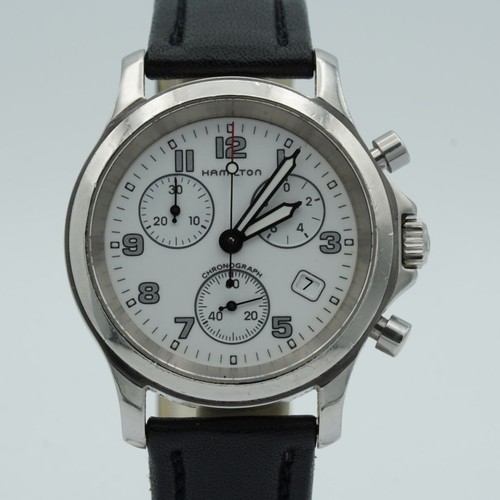 Hamilton Khaki Quartz Chrono Men Watch 40mm Vintage Rare with Leather ...