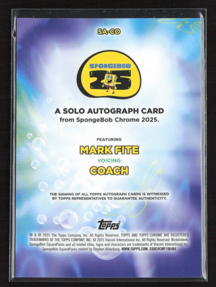 2025 Topps Chrome SpongeBob Square Pants #SA-CO Mark Fite Coach Gold ...
