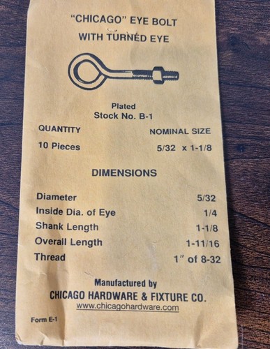 Lot of Chicago Hardware and Fixtures. B-1 Eye Bolts. New Old Stock QTY ...