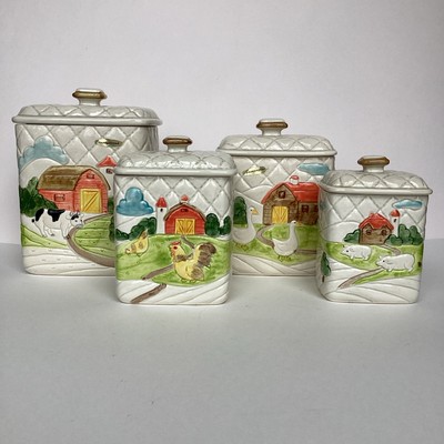 Vintage Otagiri 1982 Quilted Farm Canister Set 4 Pc w/ Lids Country ...
