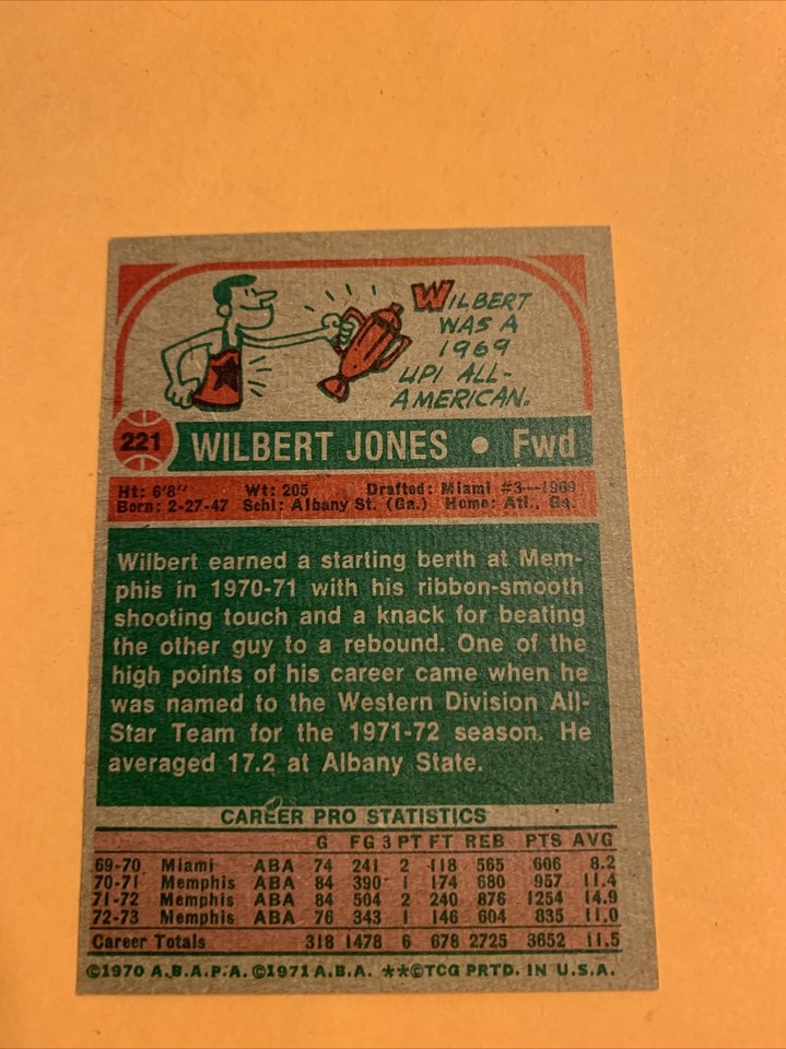 #221 Wilbert Jones Memphis Tams,,,1973-74 Topps Cb22 42 Lee Winfield | eBay