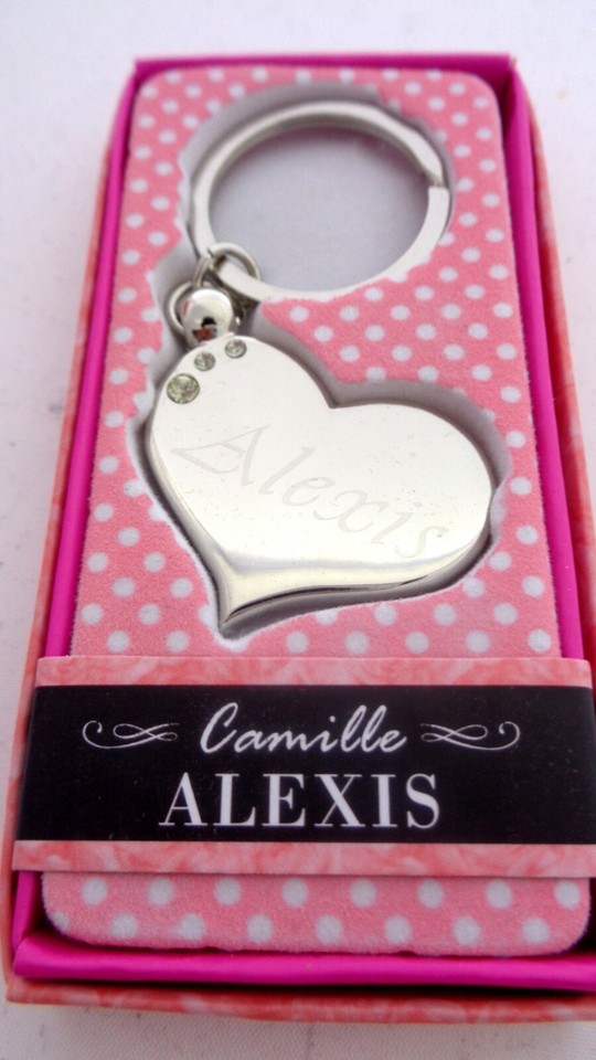 Personalized Custom Name Silver Keychains Camille + Gift Box Heart ...