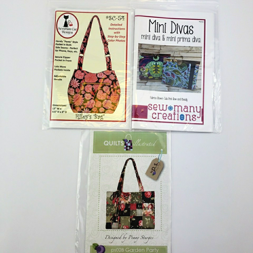 3 Sewing Patterns Purse Bags Riley's Bag, Mini Divas, Garden Party | eBay