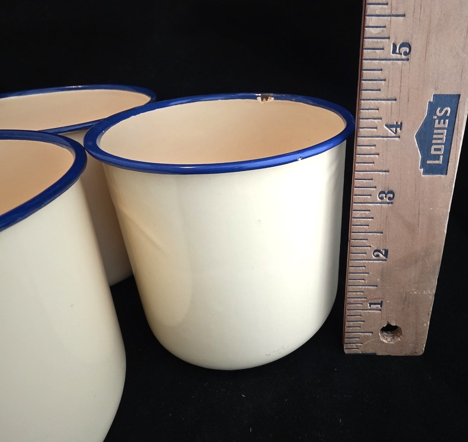 (133) Vintage Pottery Barn Enamelware Camping Set Yellow & Blue + Free ...