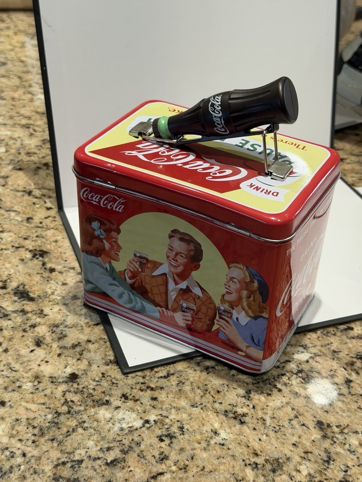 Coca-Cola Advertising Tin Box with Bottle Handle and Soda Graphics | eBay