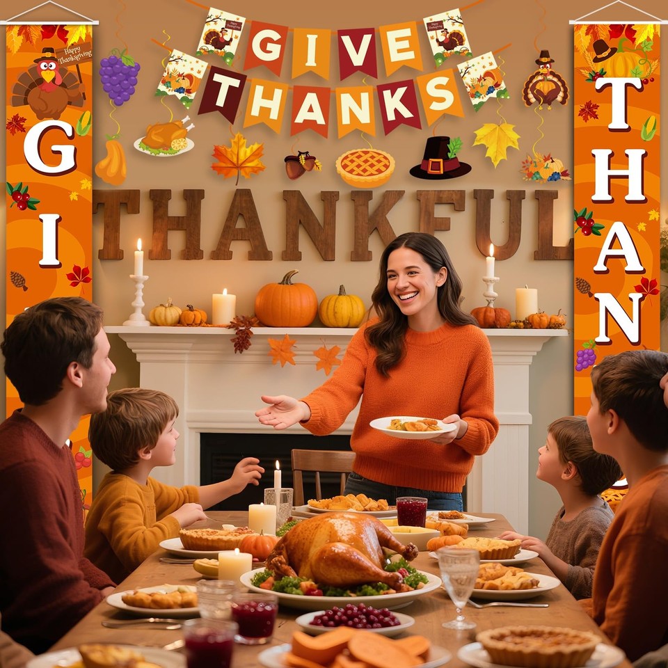 Thanksgiving Decorations Pre-Assembled GIVE THANKS Banner Hanging ...