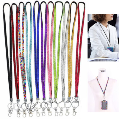 Bling Crystal Rhinestone Neck Lanyard Vertical Photo ID Badge Holder ...