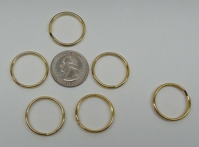 Lot of 6 Standard KEY RINGS ~ 24mm 1" Split Ring Style ~ GOLD Steel ...