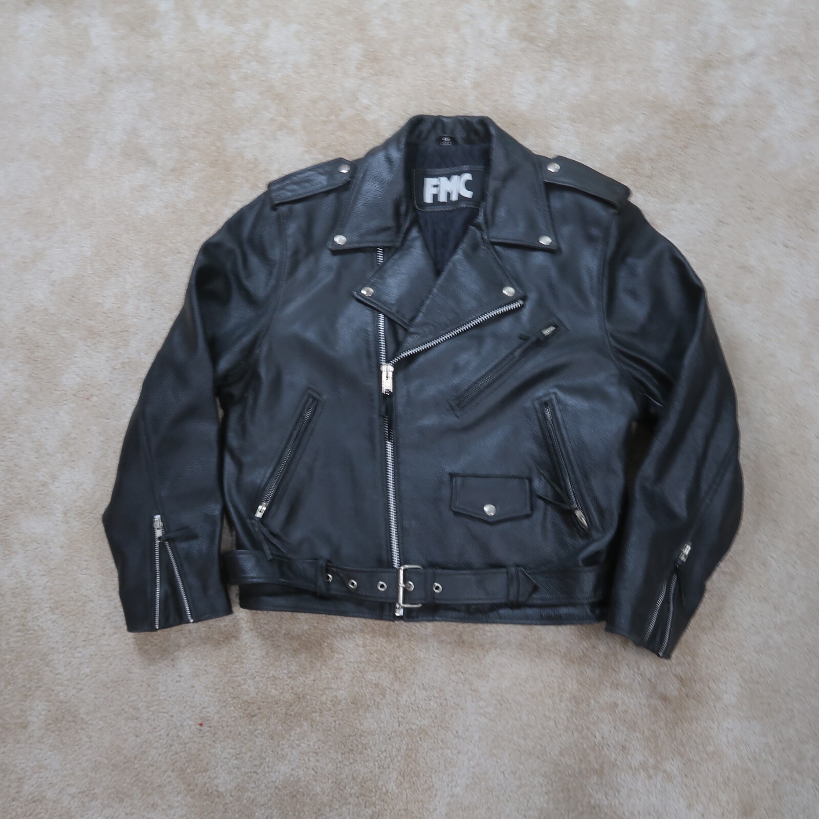 Vintage FMC Leather Motorcycle Riding Jacket Men's 46… - Gem