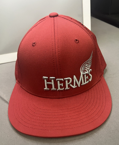 Hermes baseball hat Embroidered Logo red premium line flexfit drifit hat XL | eBay