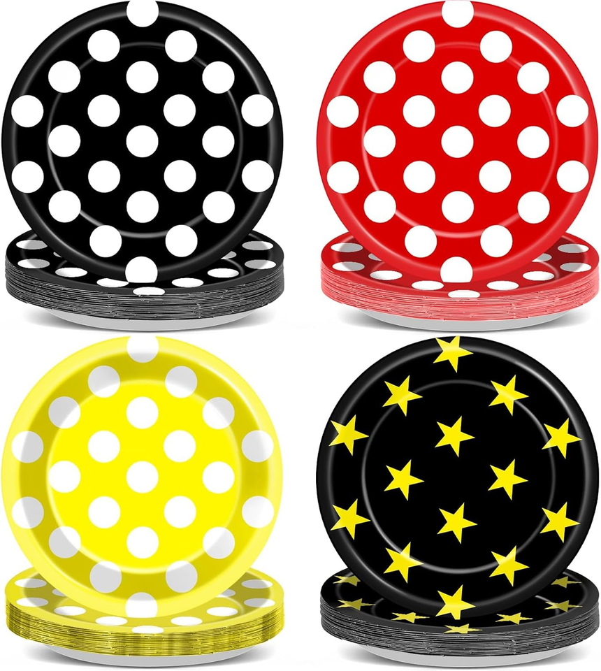 48 Pcs Mouse Color Party Decorations Cartoon Mouse Birthday Plates Red ...