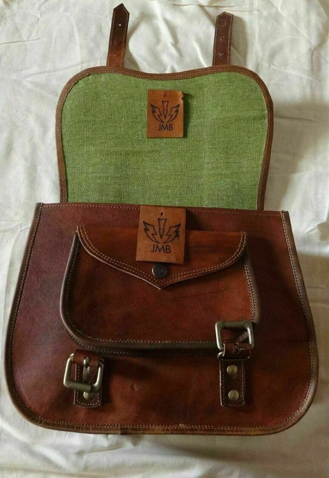 1 Pair Genuine Brown Leather Saddle Bag Motorcycle 2 Side Bag Panniers ...